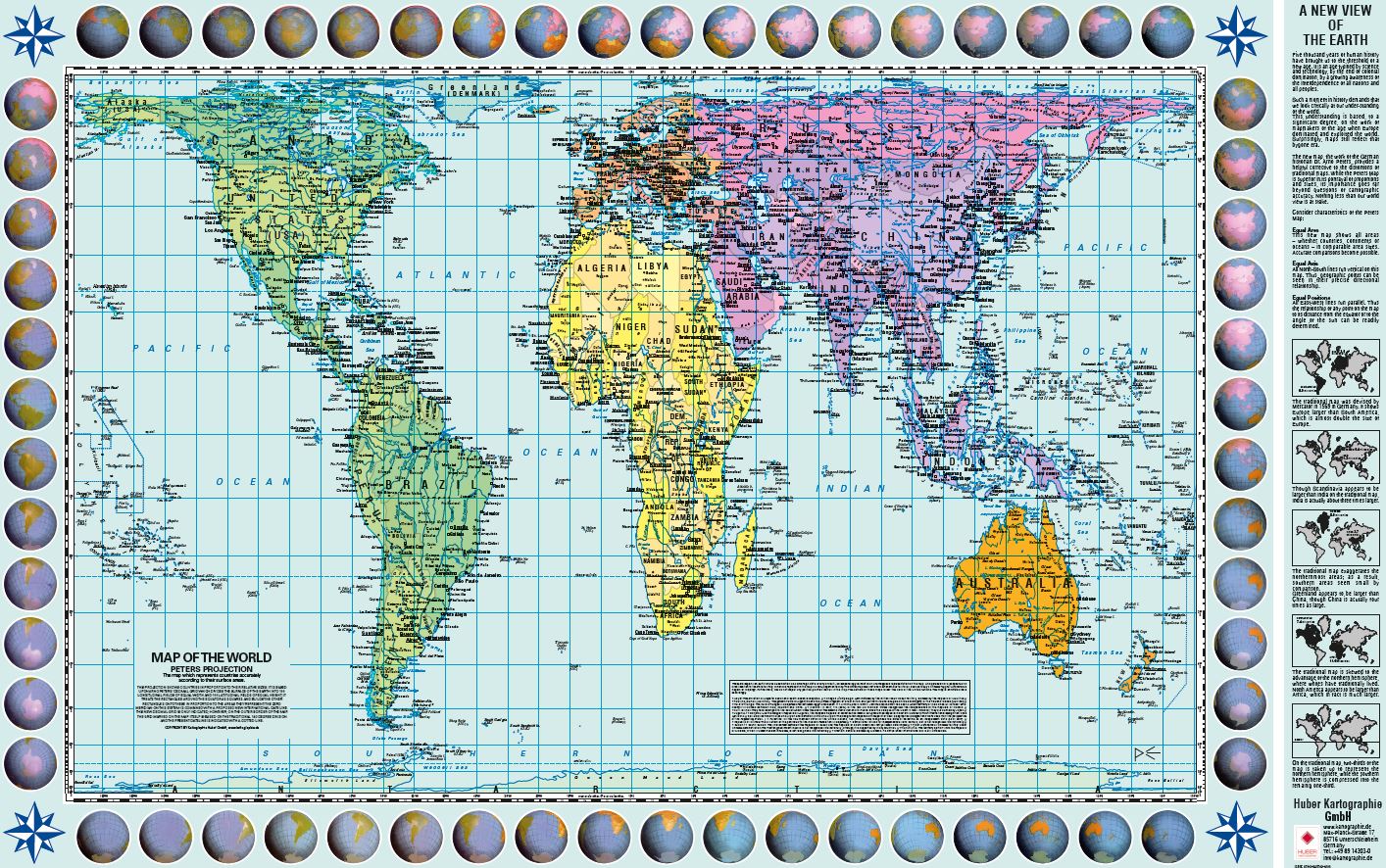 Wall map (in English) - The Political World, Gall-Peters projection (8 ...