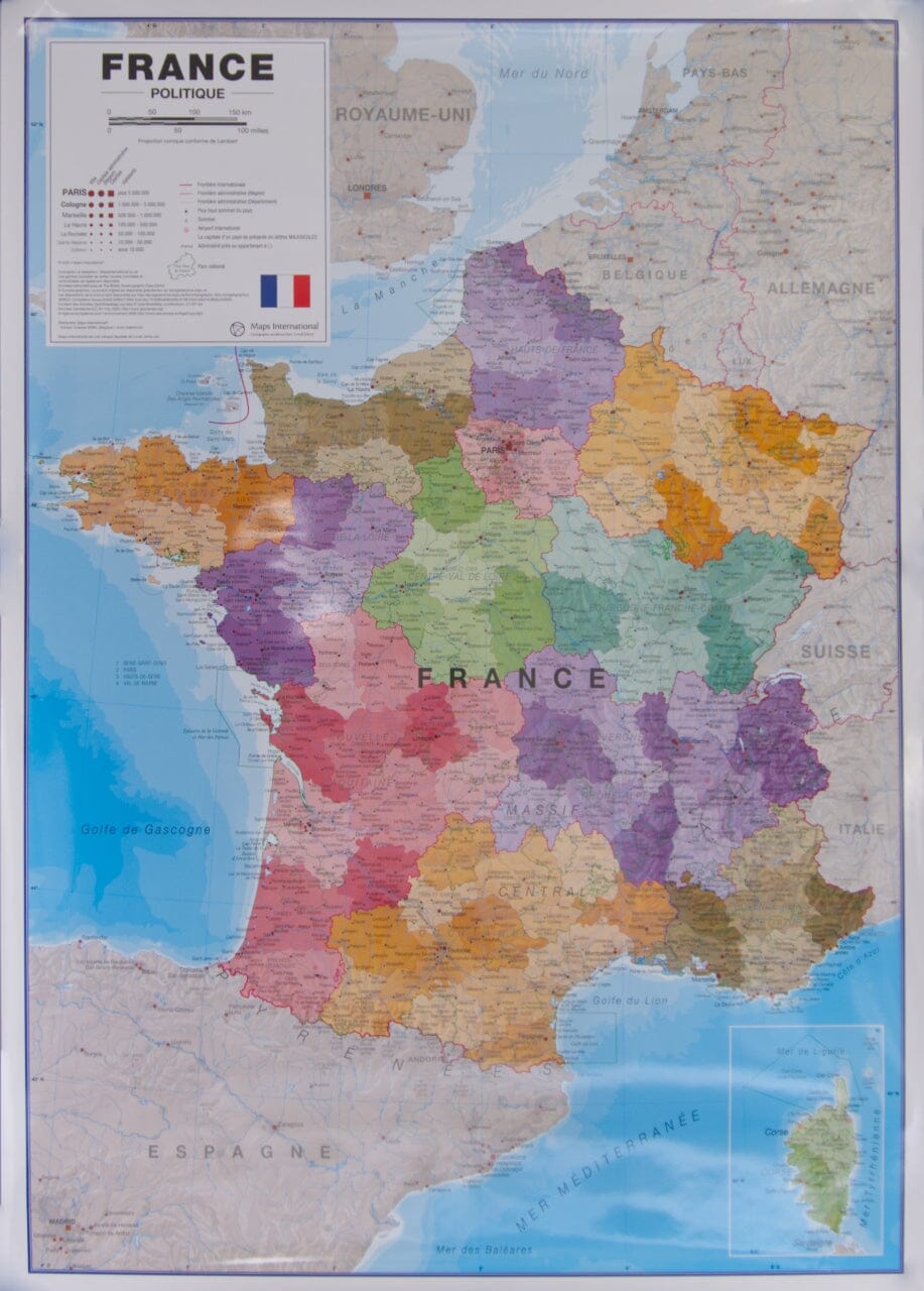 Administrative wall map of France - 84 x 119 cm | Maps International ...