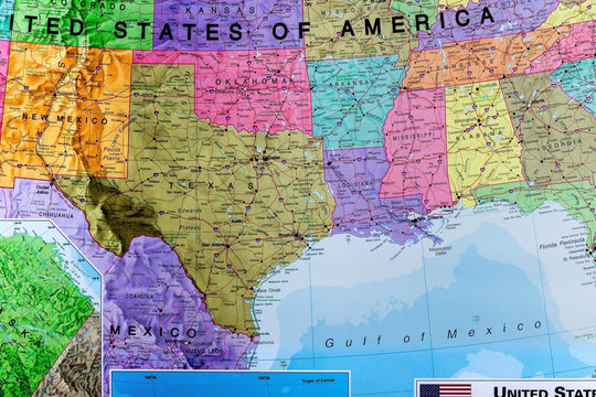 Laminated wall map with wooden support slats - USA politics (in Englis ...