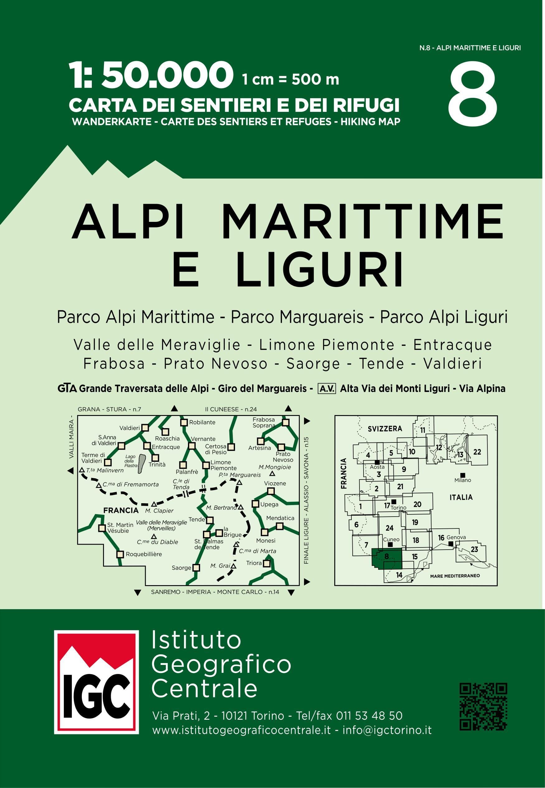 Hiking map No. 8 - Alpi Marittime e Liguri | Istituto Geografico Centr ...