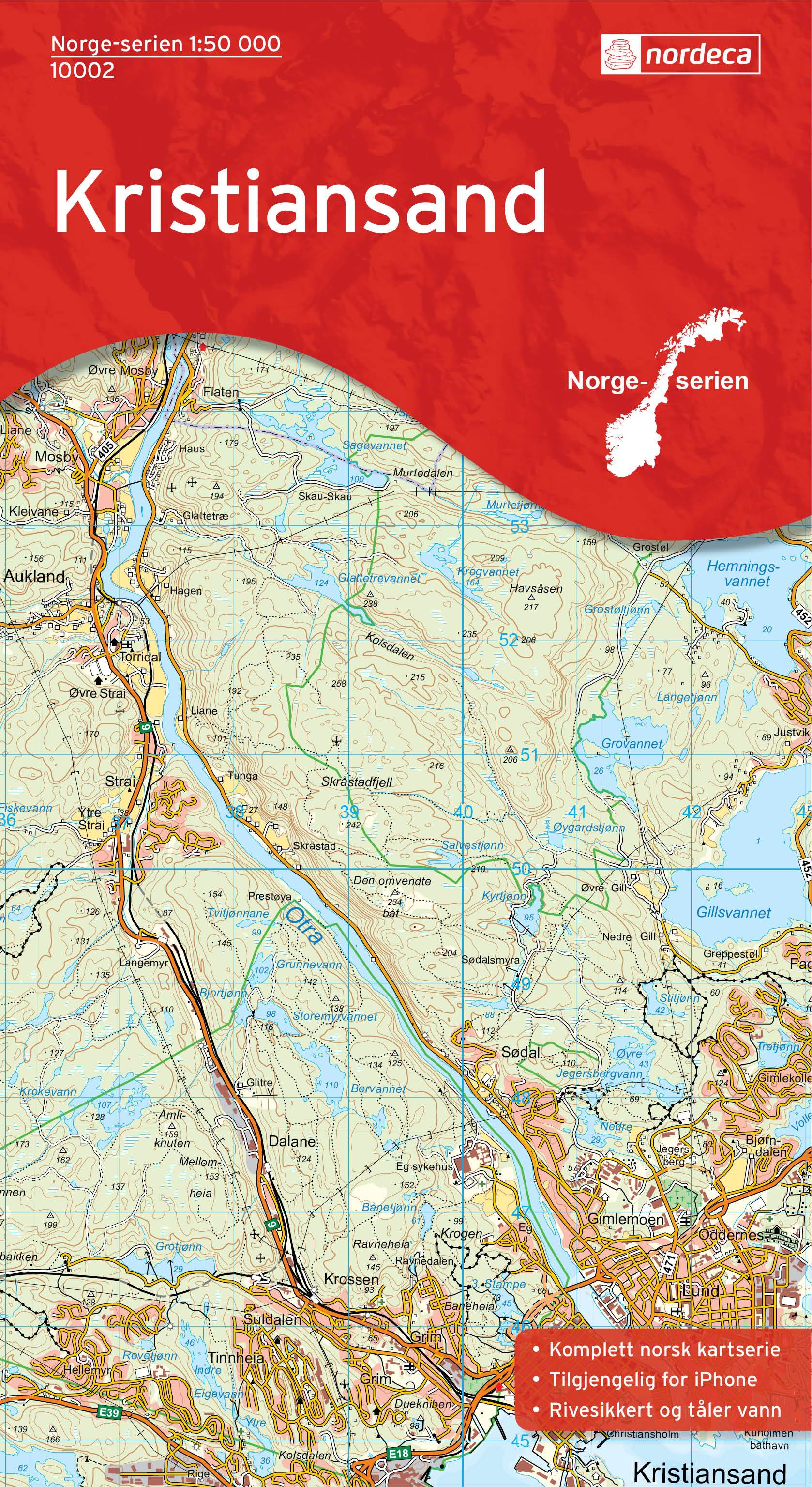 Hiking map No. 10002 - Kristiansand (Norway) | Nordeca - Norge-serien ...