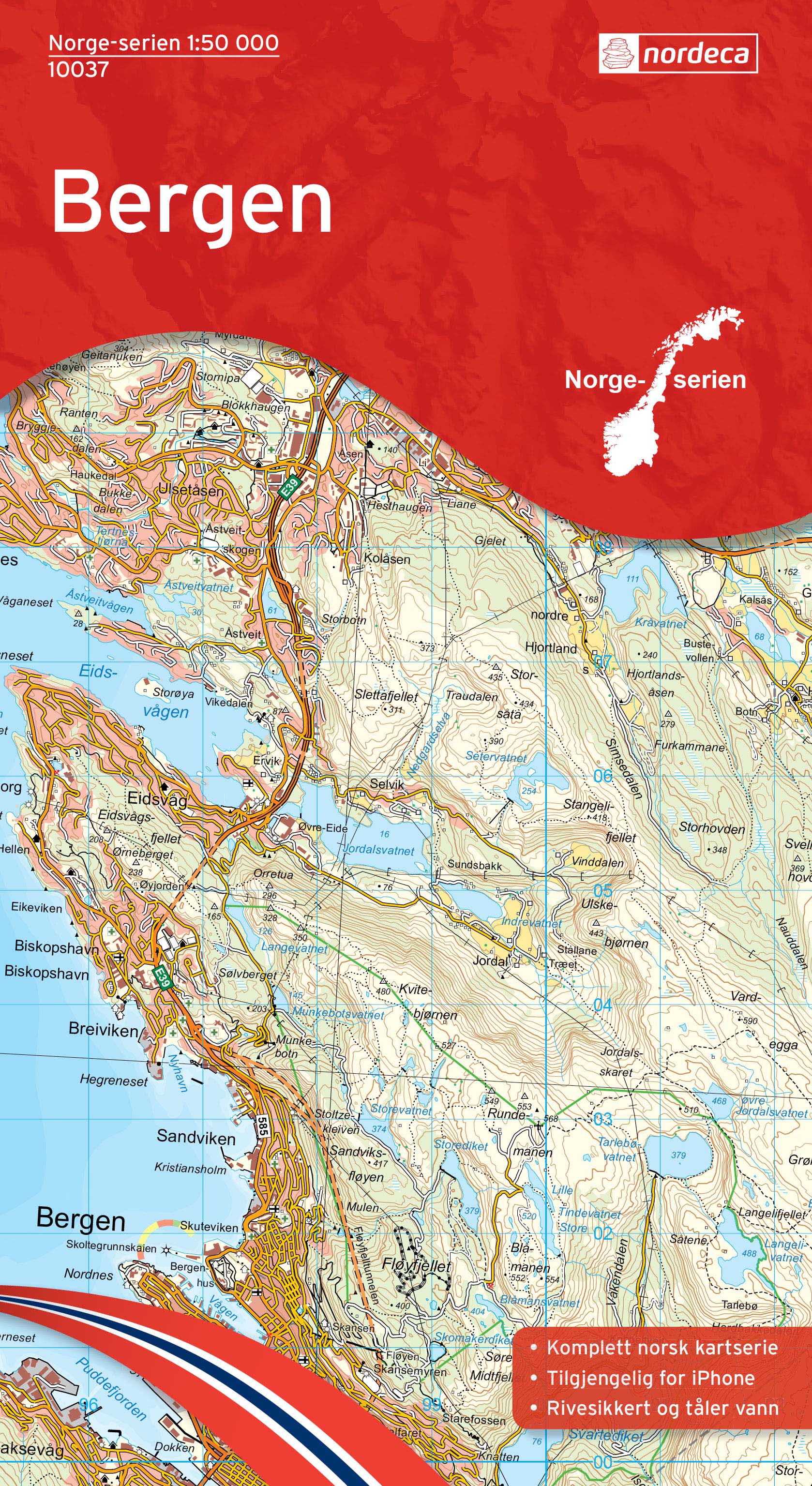 Hiking map No. 10037 - Bergen (Norway) | Nordeca - Norge-serien – Cartovia