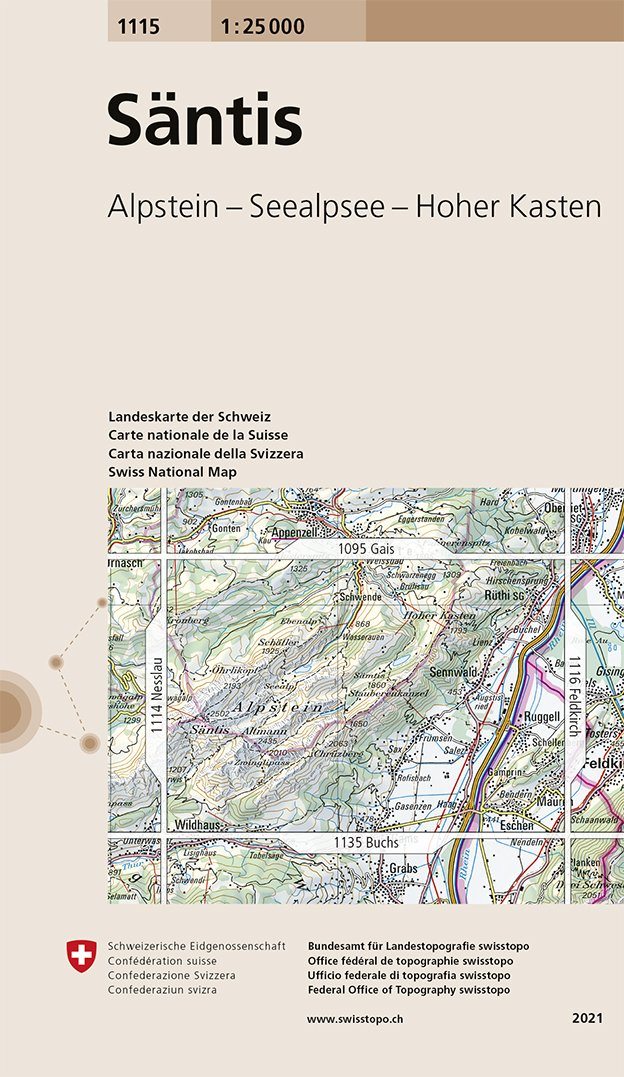 Topographic map No. 1115 - Santis (Switzerland) | Swisstopo - 1/25 000 ...