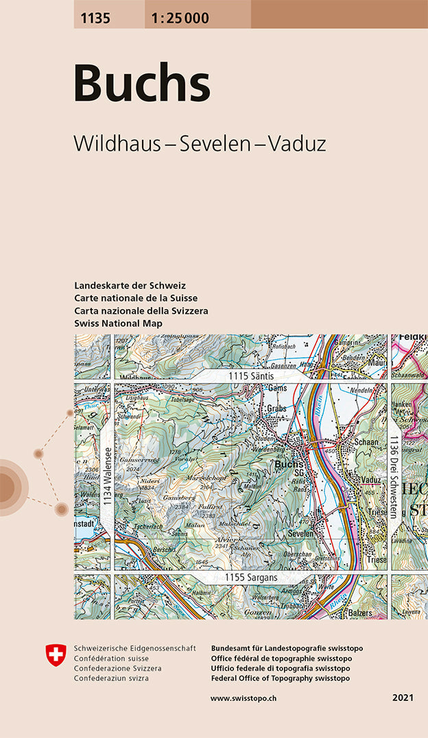 Carte topographique n° 1135 - Buchs (Suisse) | Swisstopo - 1/25 000 ...