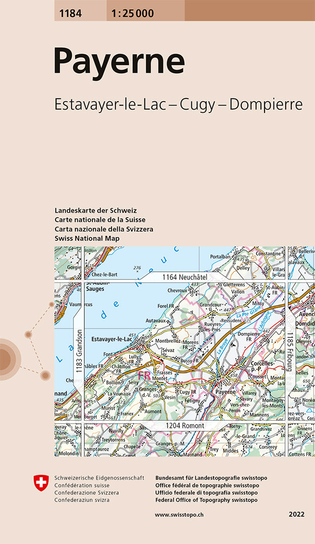 Topographic map No. 1184 - Payerne (Switzerland) | Swisstopo - 1/25 00 ...
