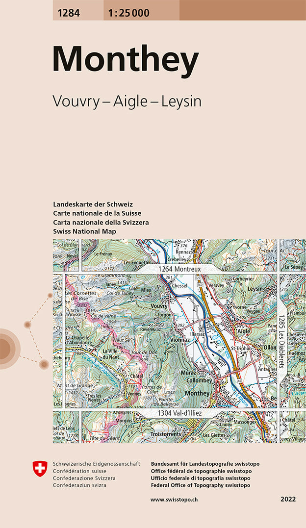 Topographic map No. 1284 - Monthey (Switzerland) | Swisstopo - 1/25 00 ...