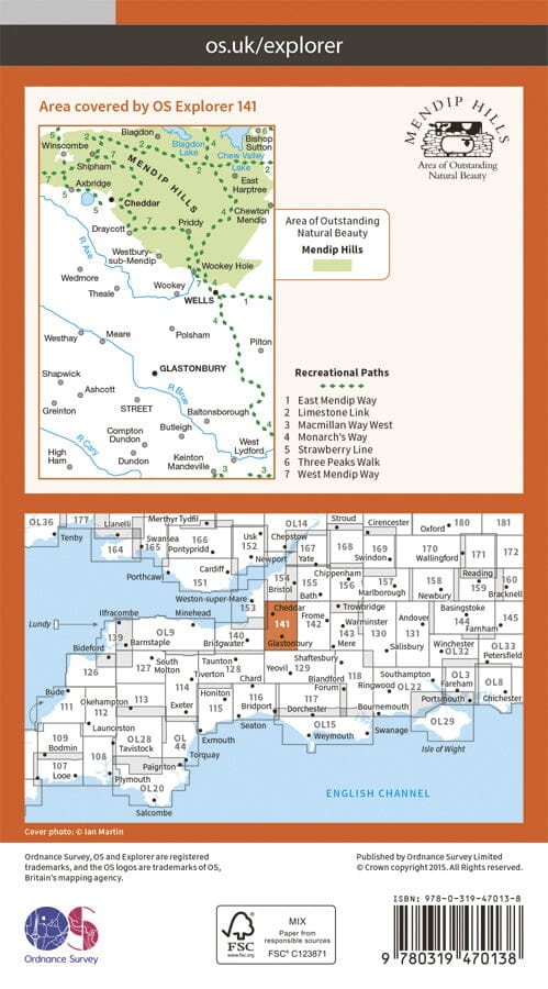 Hiking map No. 141 - Cheddar Gorge / Mendip Hills West (Great Britain ...