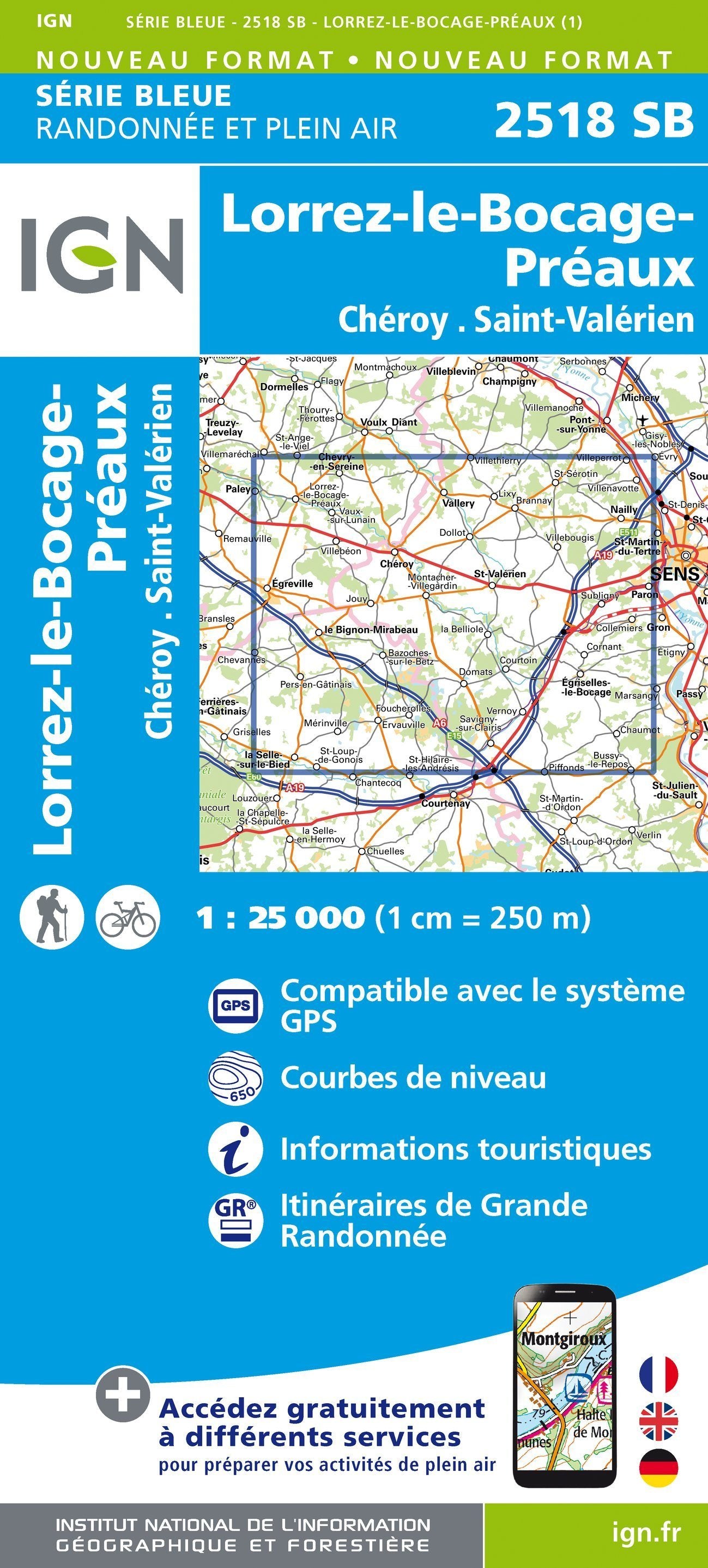 Hiking map No. 2518 - Lorrez - le - Bocage - Préaux, Chéroy, St - Vale ...
