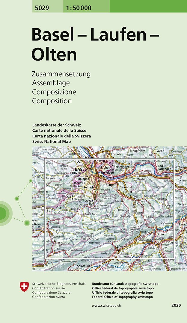 Topographic map No. 5029 - Basel, Laufen, Olten (Switzerland) | Swisst ...