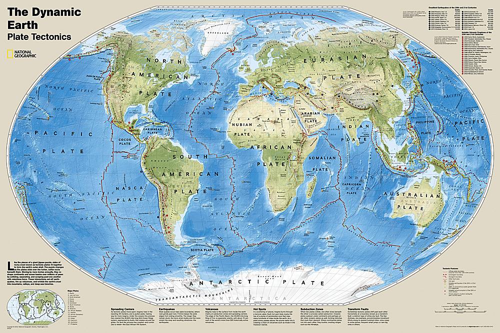 Wall map (in English) - dynamic earth, plate tectonics - 92 x 61 cm ...