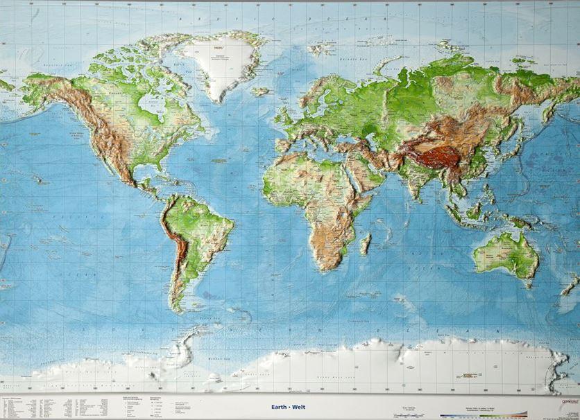 3D World Relief Map - 77 x 57 cm | Georelief – Cartovia