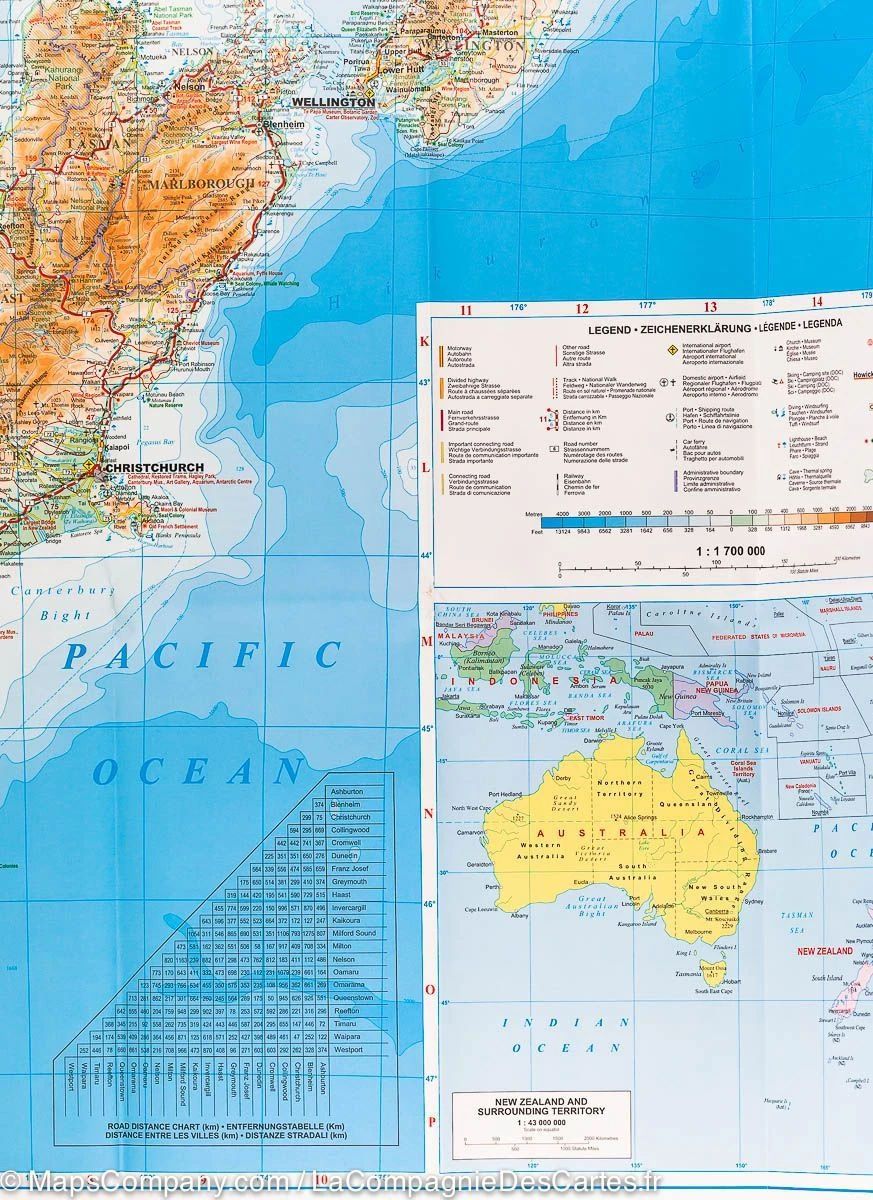 Laminated wall map - New Zealand, geographic (94 x 74 cm) | Gizi Map ...