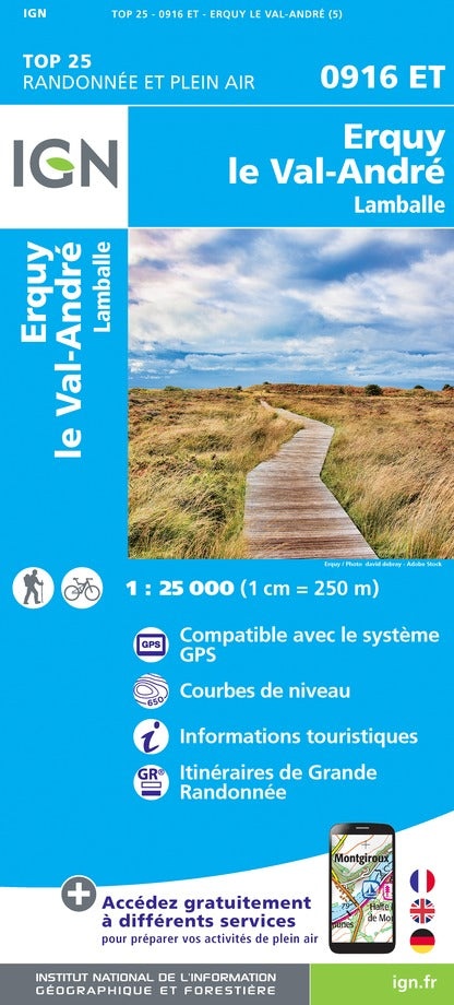 Carte de randonnée IGN TOP 25 n° 0916 ET - Erquy, le Val-André, Lambal ...